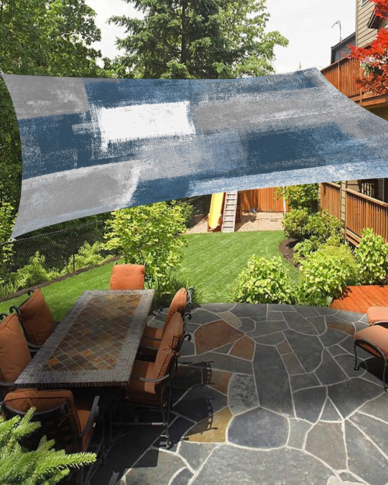 Abstract Art Sun Shade Sail 6.5'X10' Navy Grey Smear Texture Graffiti ...