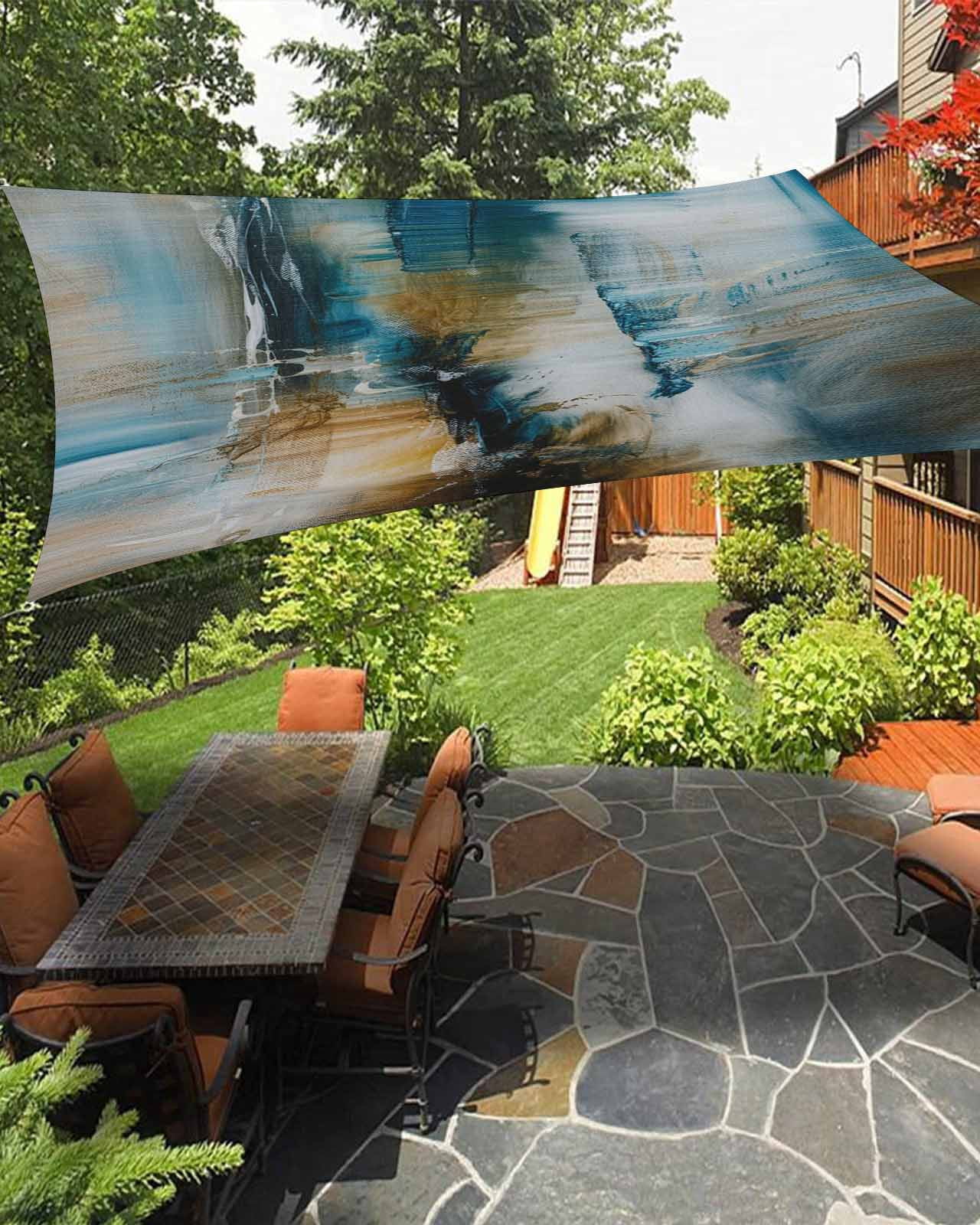 Abstract Art Sun Shade Sail 6.5'X10' Turquoise Brown Paint Texture ...