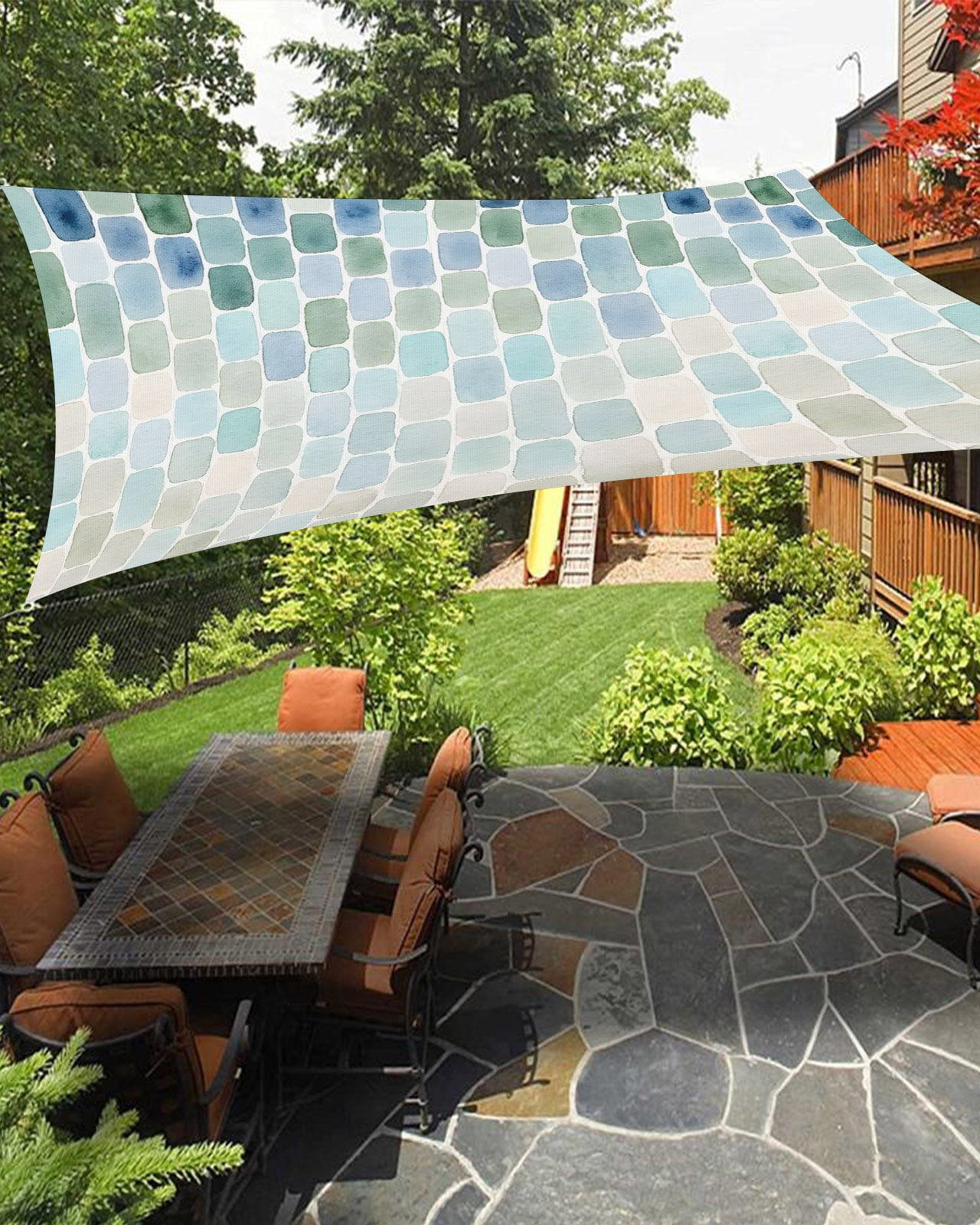 Abstract Art Sun Shade Sail 8'X10' Blue Green Watercolor Gradient ...