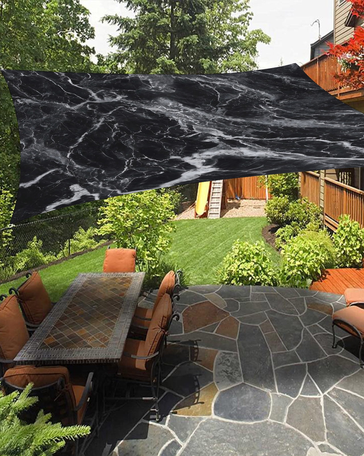 Abstract Art Sun Shade Sail 8'X10' Dark Black Marble Texture Modern ...