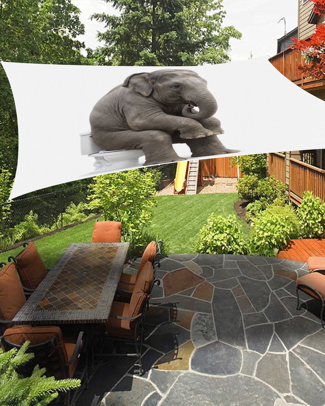 Abstract Art Sun Shade Sail 8'X10' Funny A Thinking Elephant Sitting on ...