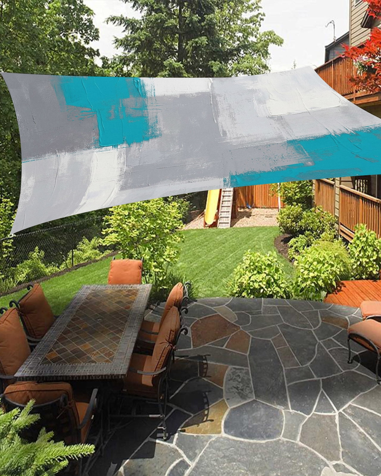 Abstract Art Sun Shade Sail 8'X10' Retro Blue Grey Graffiti Painting ...