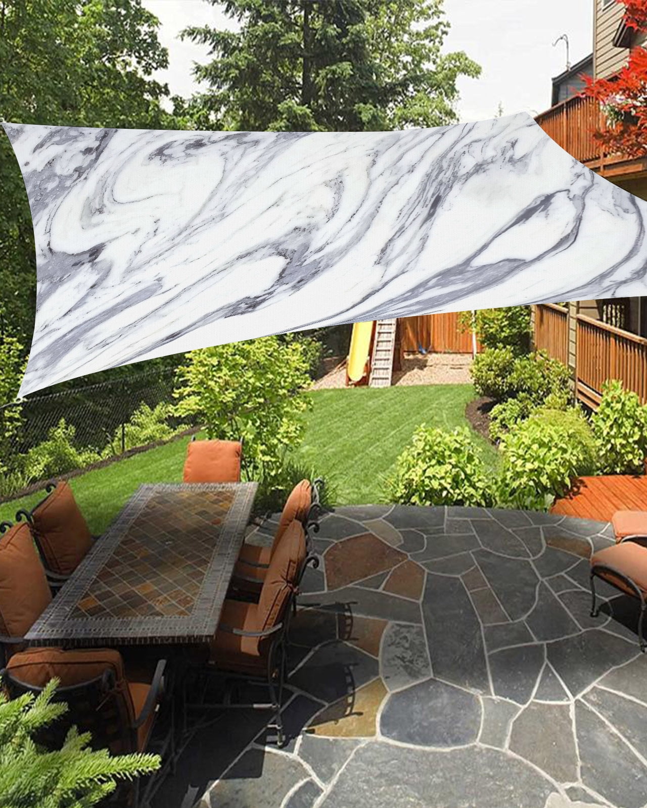 Abstract Art Sun Shade Sail 8'X10' White Gray Marble Texture Modern ...