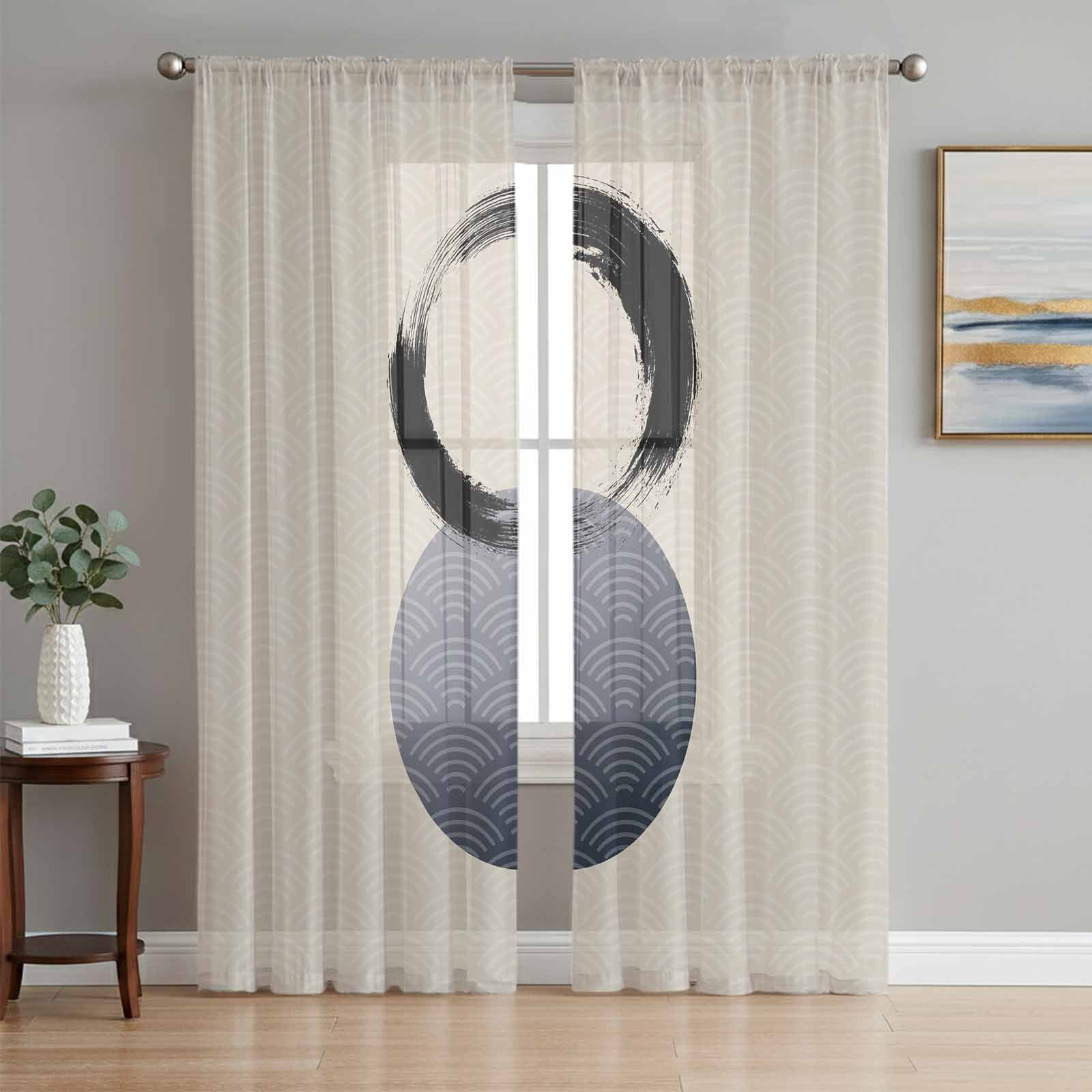 Abstract Art Sun Sheer Curtains 63 Inch Length 2 Panels Set, Modern Art ...