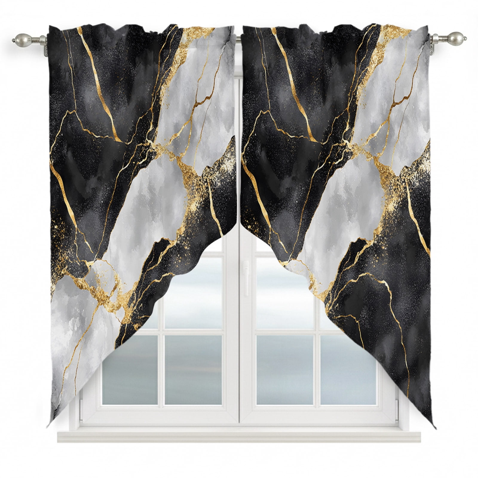 Abstract Art Swag Curtain Valance for Small Windows, Gold Black Water ...