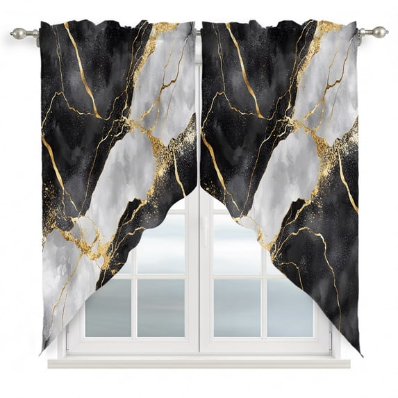 Abstract Art Swag Curtain Valance for Small Windows, Gold Black Water ...