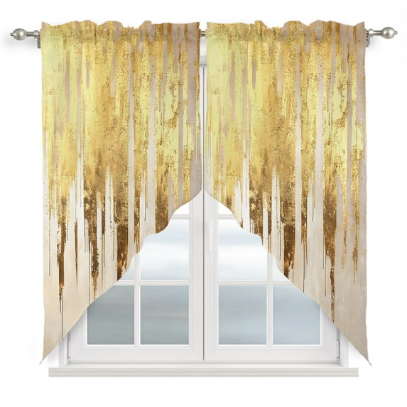 Abstract Art Swag Curtain Valance for Small Windows, Gold Brush Luxury ...