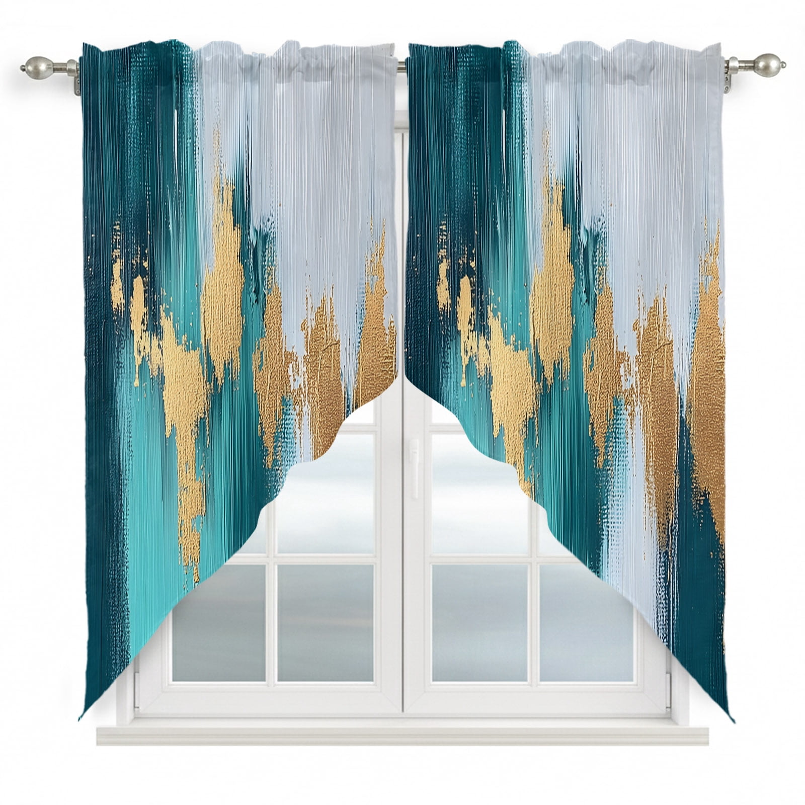 Abstract Art Swag Curtain Valance for Small Windows, Green Gold Mottled ...