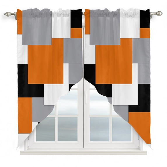 Abstract Art Swag Curtain Valance for Small Windows, Orange Black Gray ...