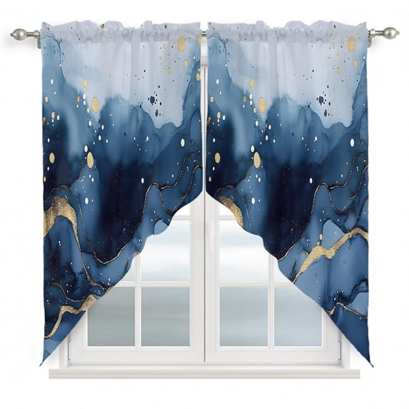 Abstract Art Swag Curtain Valance for Window 2 Panels Blue Grey ...