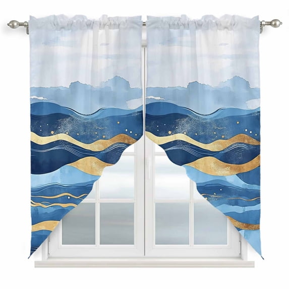 Abstract Art Swag Curtain Valance for Window 2 Panels Blue Wave Effects ...