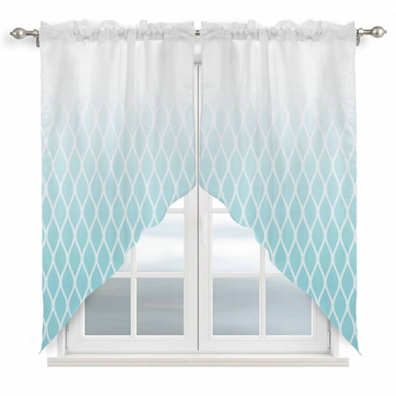 Abstract Art Swag Curtain Valance for Window 2 Panels Classic Blue Line ...