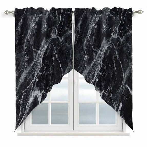 Abstract Art Swag Curtain Valance for Window 2 Panels Dark Black Marble ...