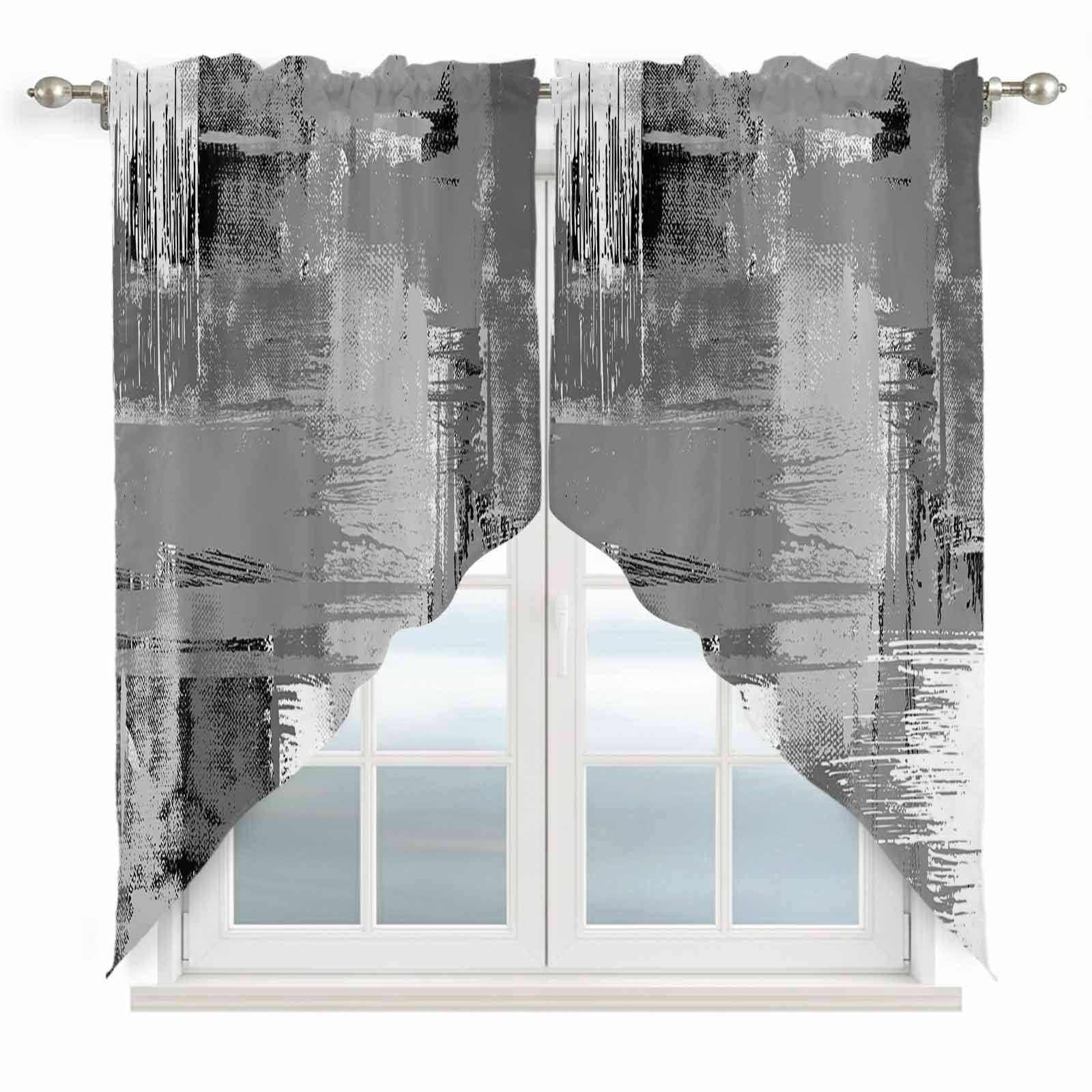 Abstract Art Swag Curtain Valance for Window 2 Panels Gray White ...