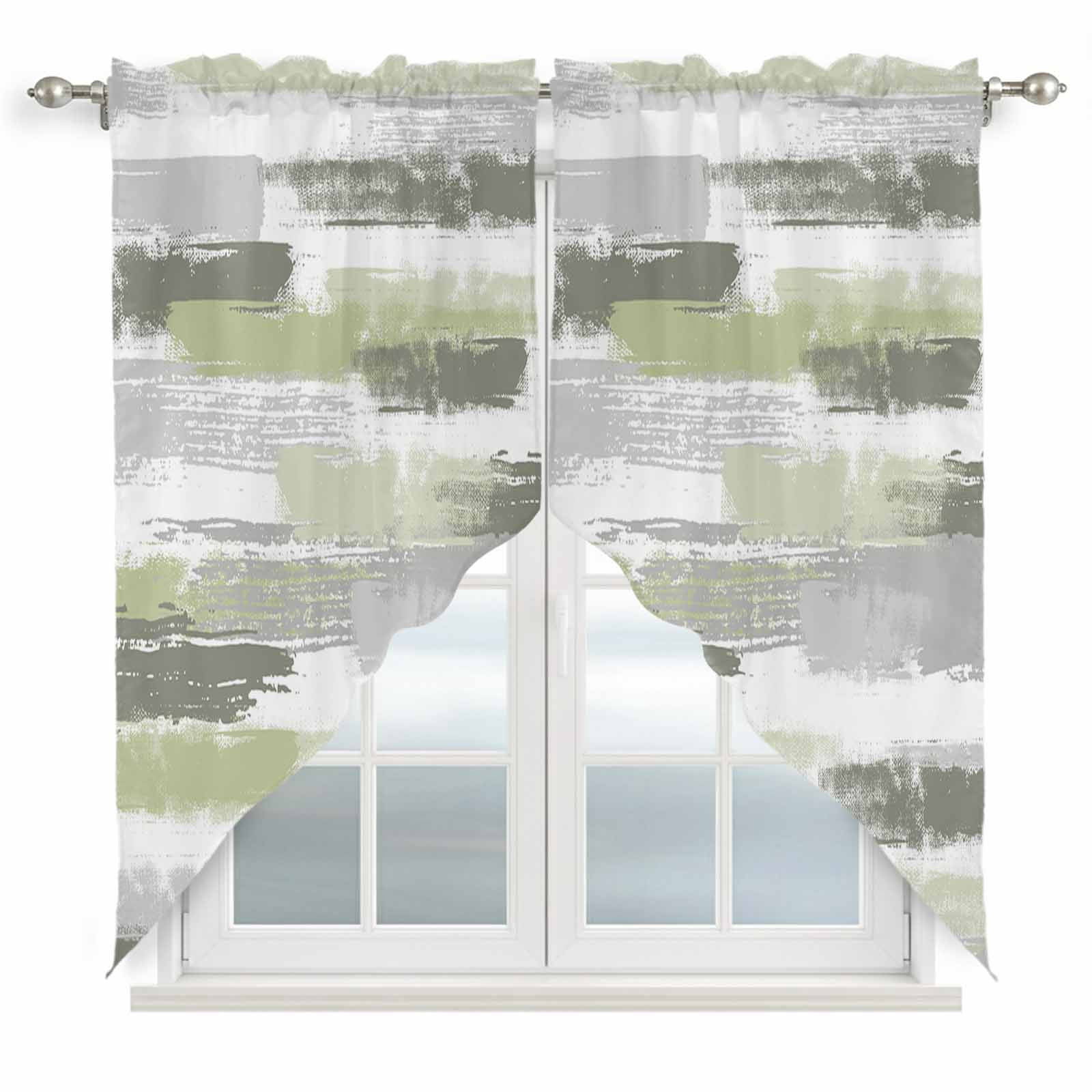 Abstract Art Swag Curtain Valance for Window 2 Panels Green Gray ...