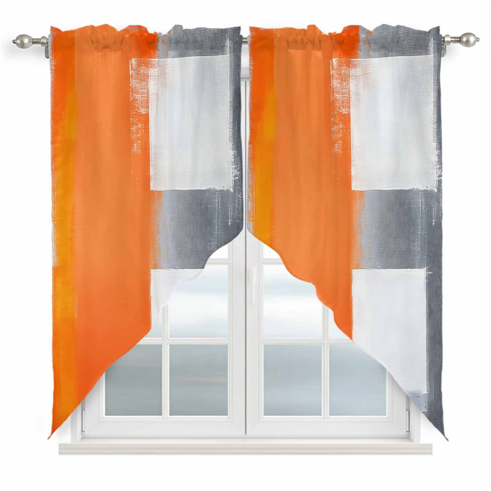 Abstract Art: Swag Curtain Valance for Window 2 Panels Orange Gray ...