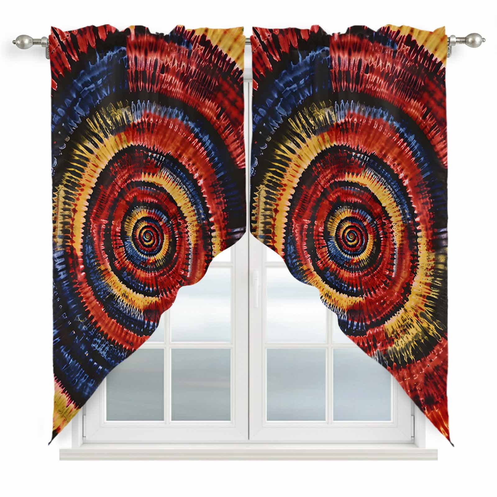 Abstract Art Swag Curtain Valance for Window 2 Panels Red Navy Yellow ...