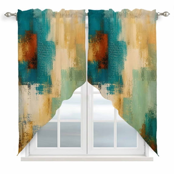Abstract Art Swag Curtain Valance for Windows, Turquoise Blue Beige ...