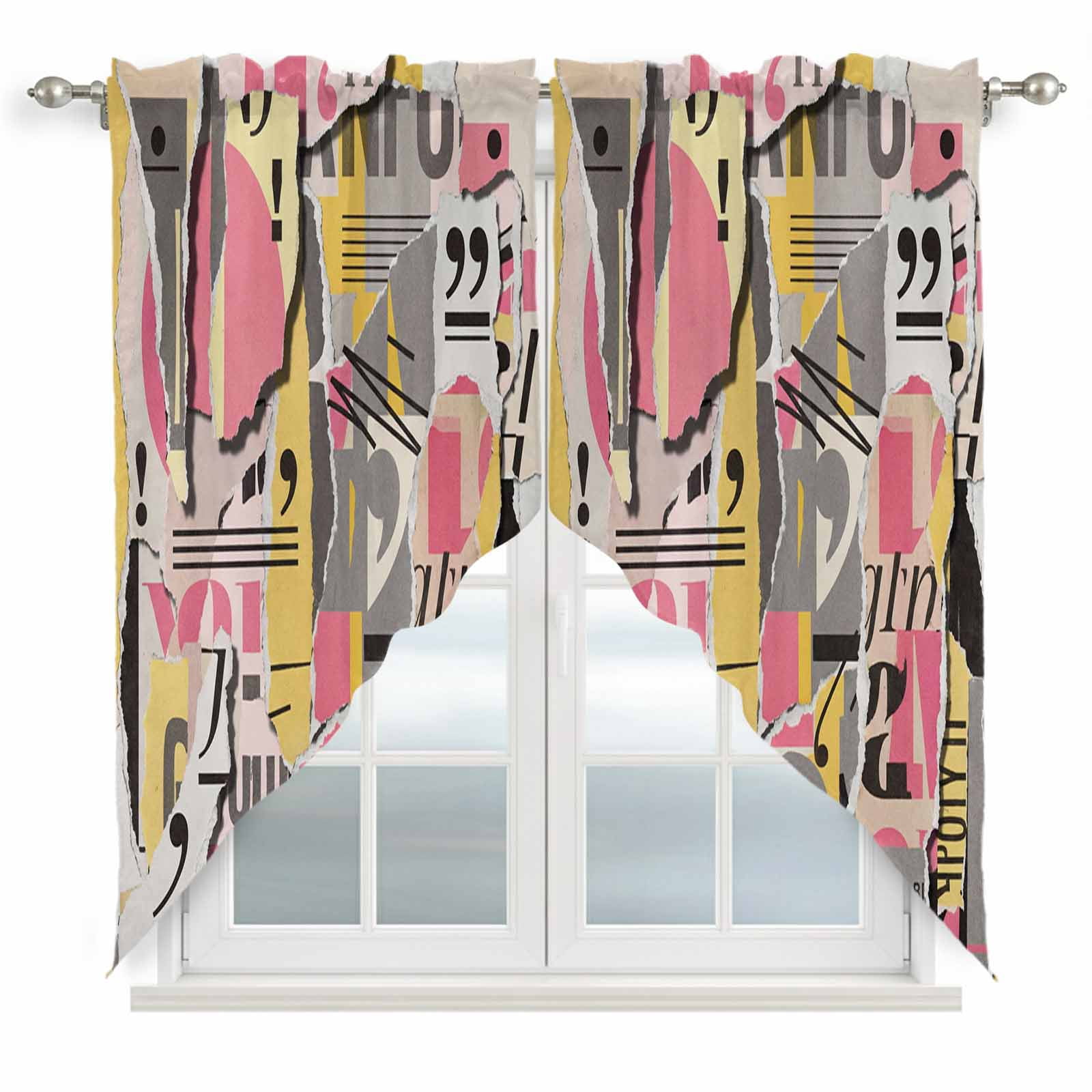 Abstract Art Swag Curtains for Living Room/Bedroom, Pink Yellow Collage ...
