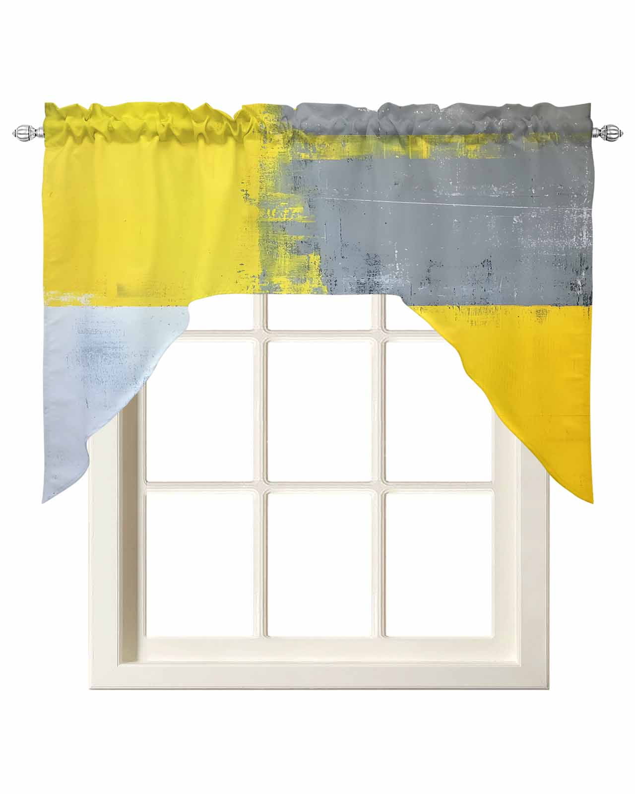 Abstract Art Swag Valance and Tier Curtains Set Watercolor Yellow Gary ...