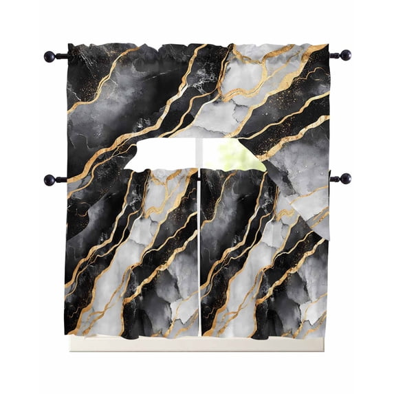 Abstract Art Swag Valance and Tier Curtains Set White Black Gradient ...