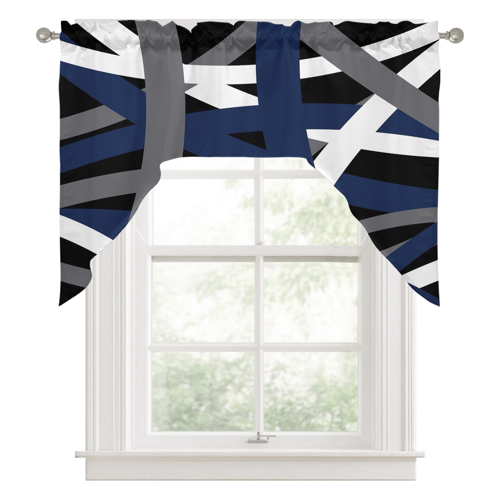 Abstract Art Swag Valance for Windows, Blue White Black Gray Line ...