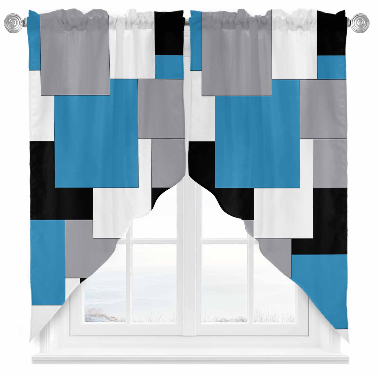 Abstract Art Swag Valances for Windows 2 Pack Patchwork Purple Blue and ...