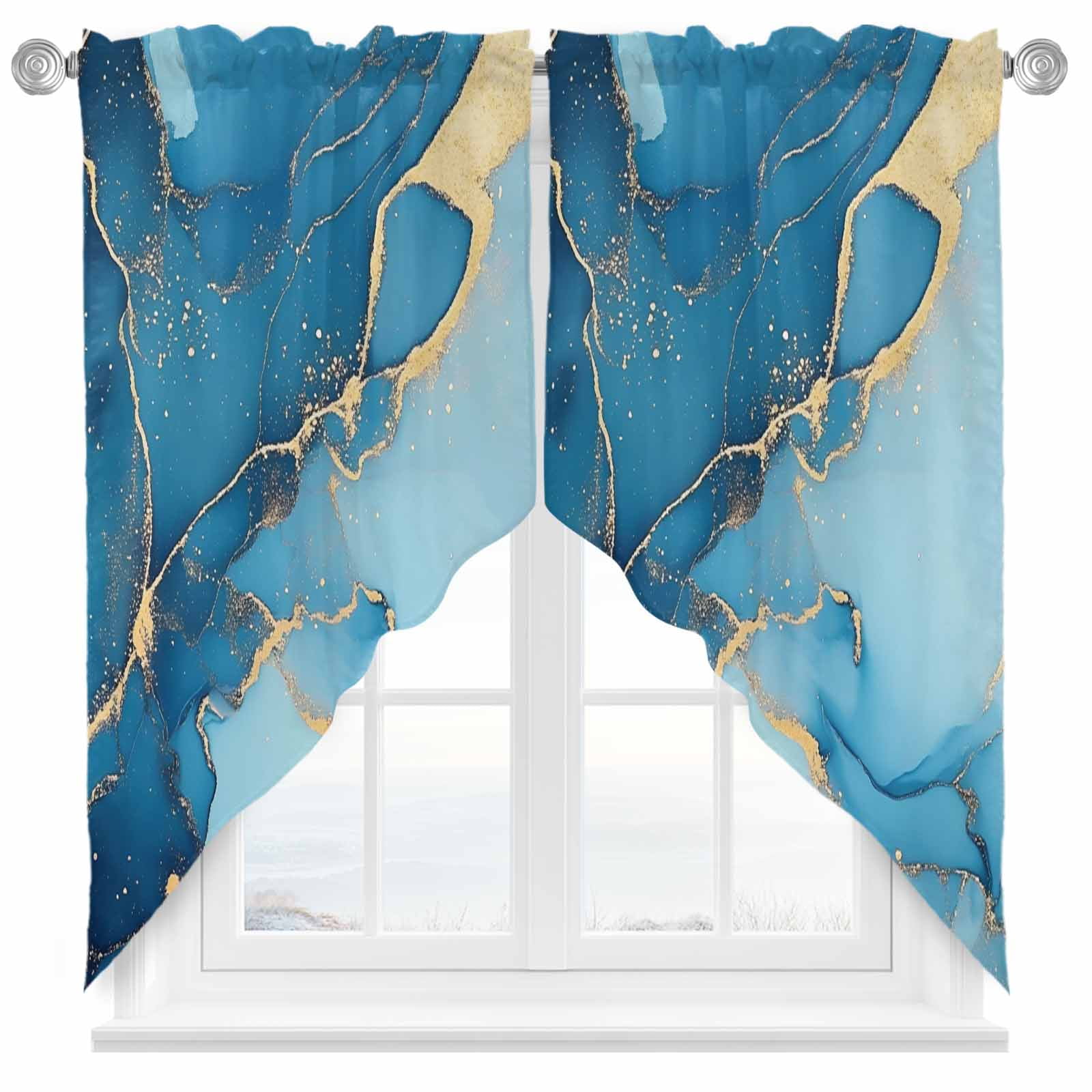 Abstract Art Swag Valances for Windows 2 Pack Teal Blue Marble Stone ...