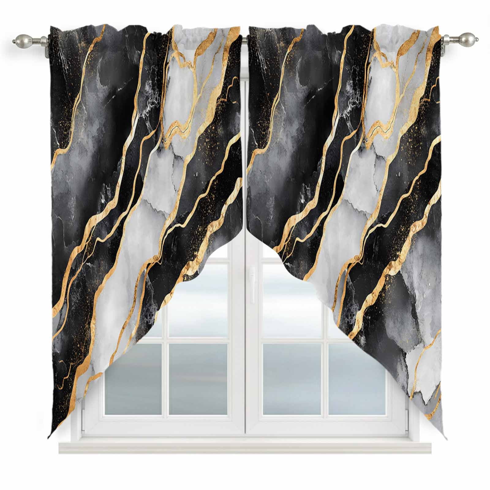 Abstract Art Swag Valances for Windows 2 Pack White Black Gradient ...