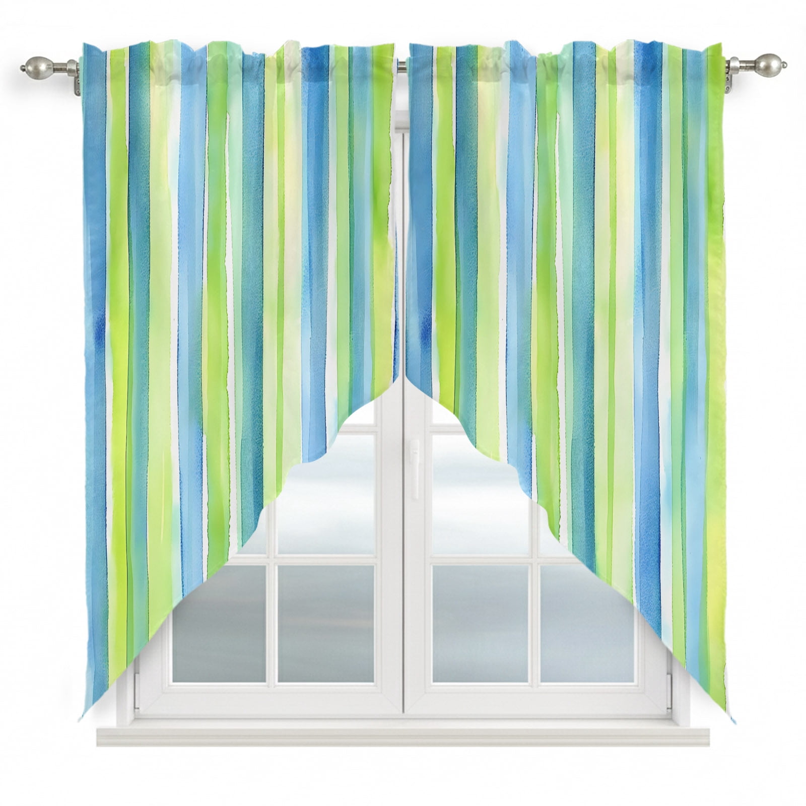Abstract Art Swag Valances for Windows 36 inches Long, Blue Green Line ...