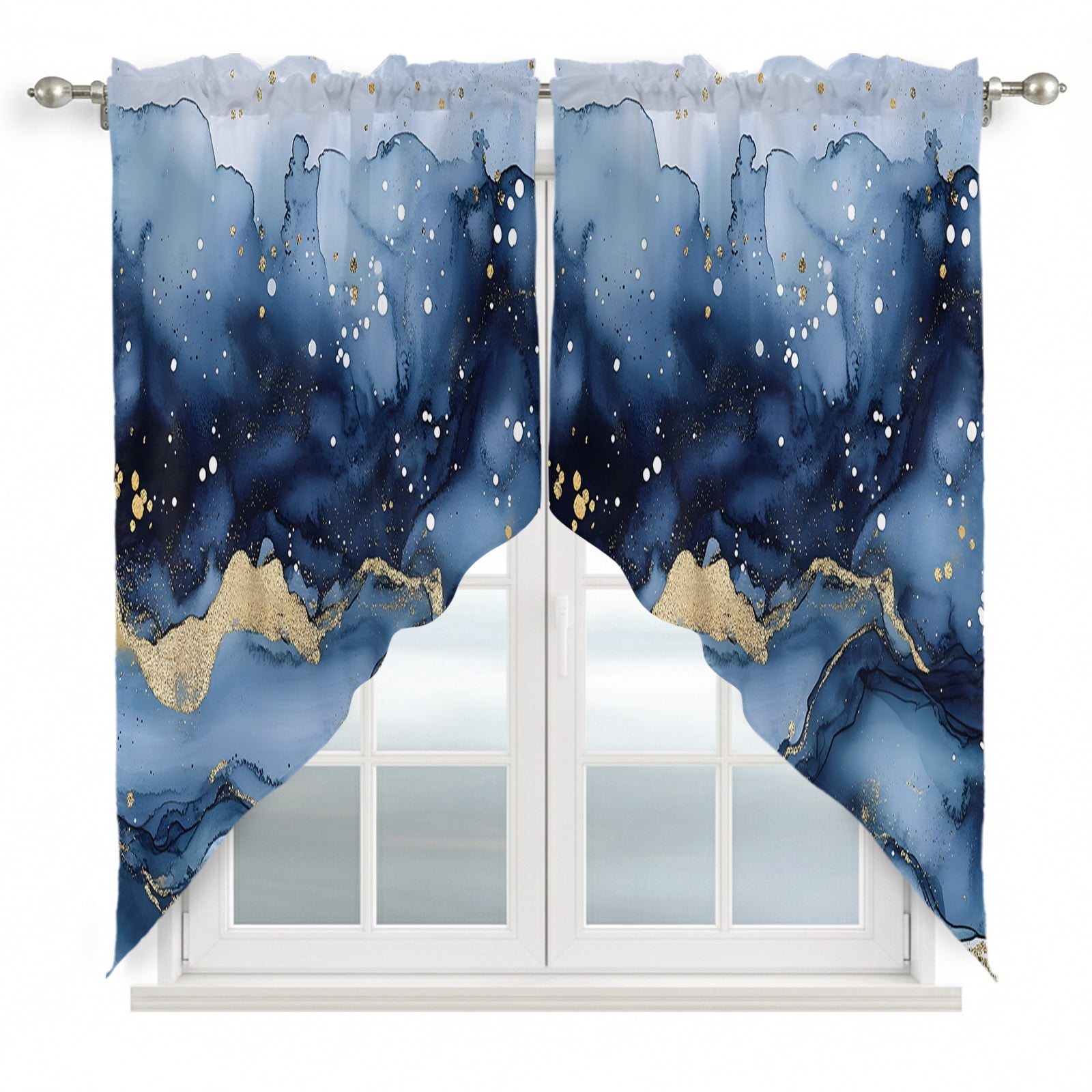 Abstract Art Swag Valances for Windows 36 inches Long, Gold Blue ...