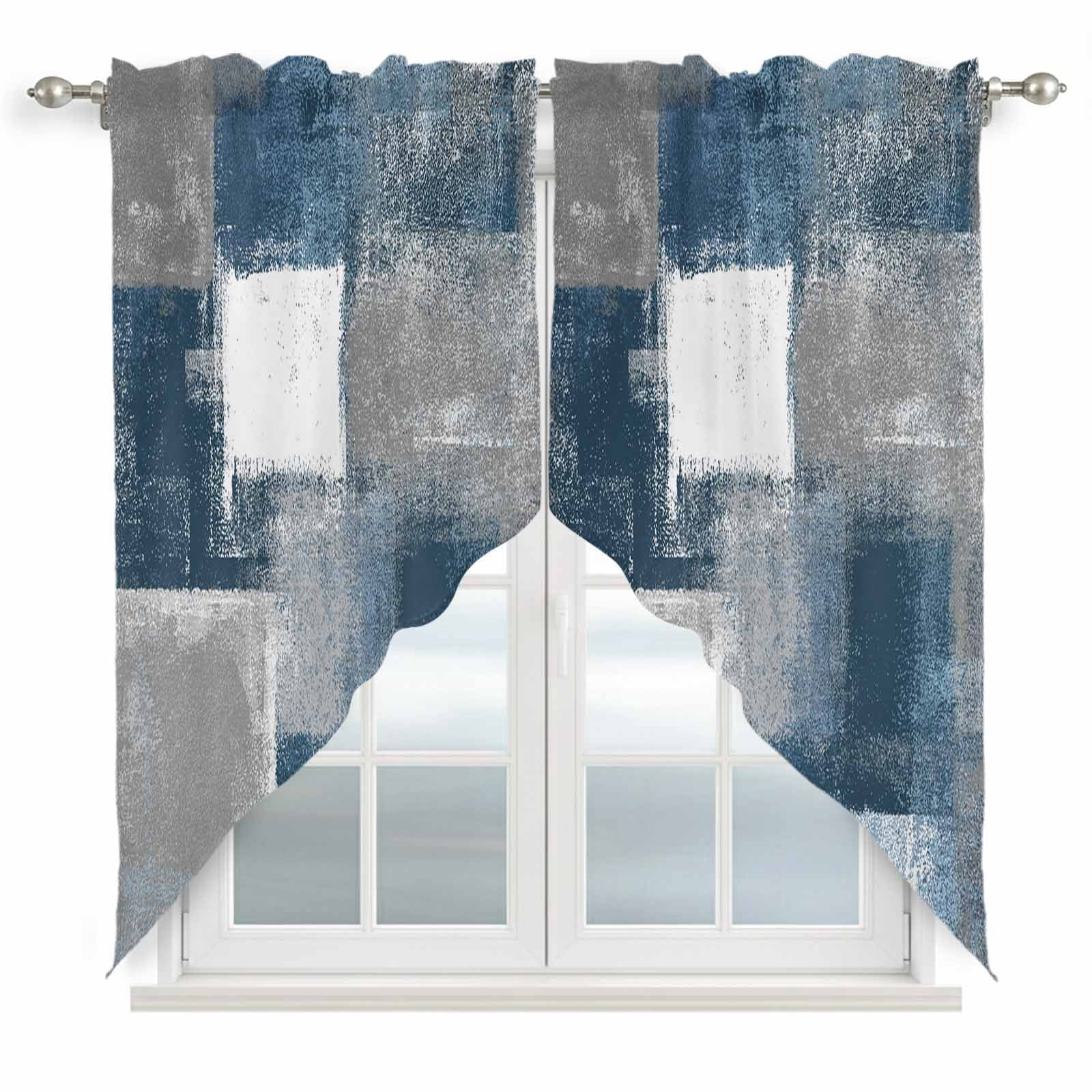 Abstract Art Swag Valances for Windows 36 inches Long, Navy Grey Smear ...