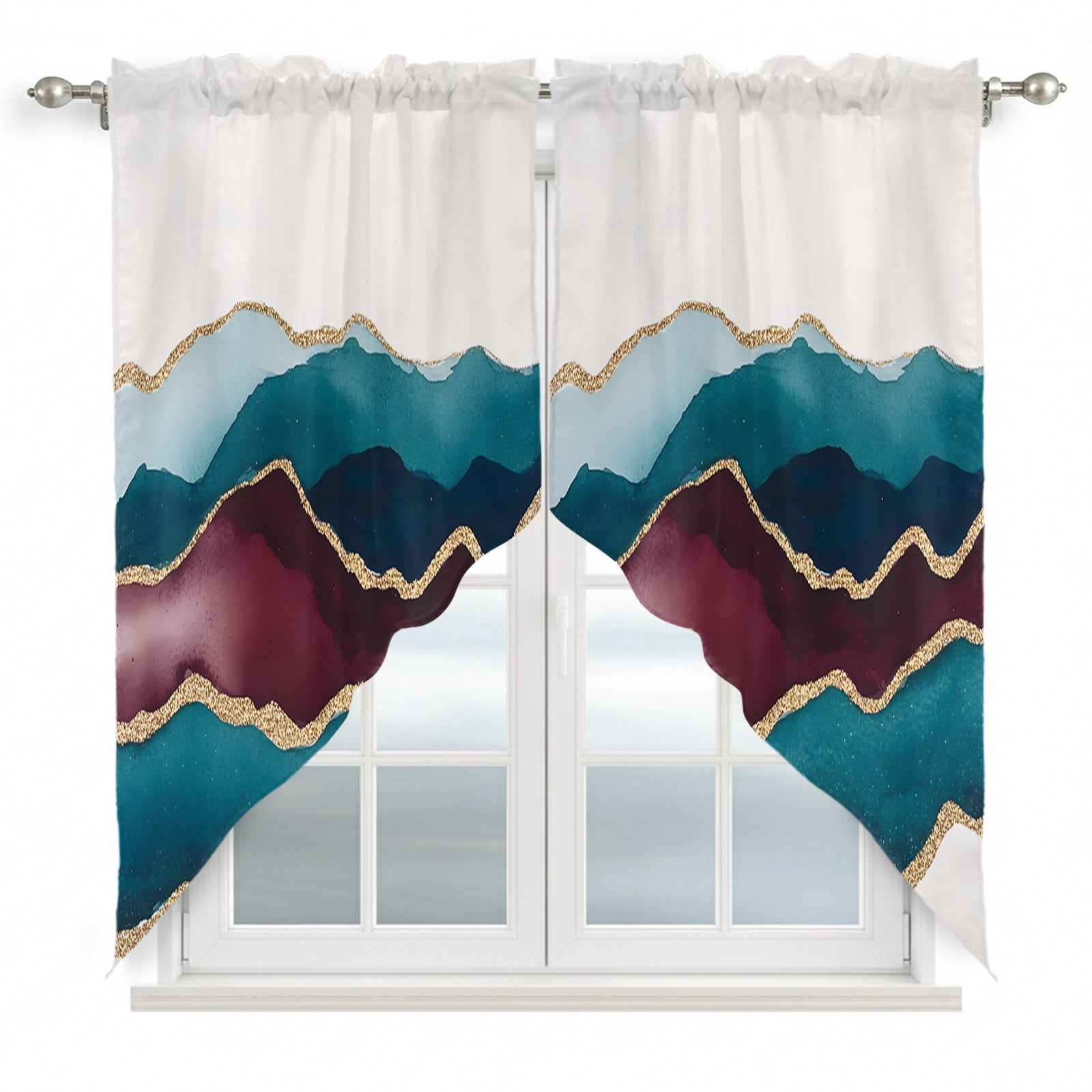 Abstract Art Swag Valances for Windows 45 inches Long, Watercolor Blue ...