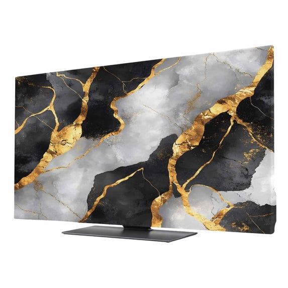 Abstract Art TV Dust Cover 40 Inch, Gold Black Gradient Marbling Water ...
