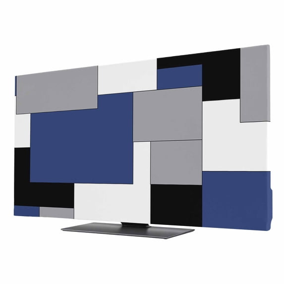 Abstract Art TV Dust Cover 55 Inch, Patchwork Black and Navy blue ...