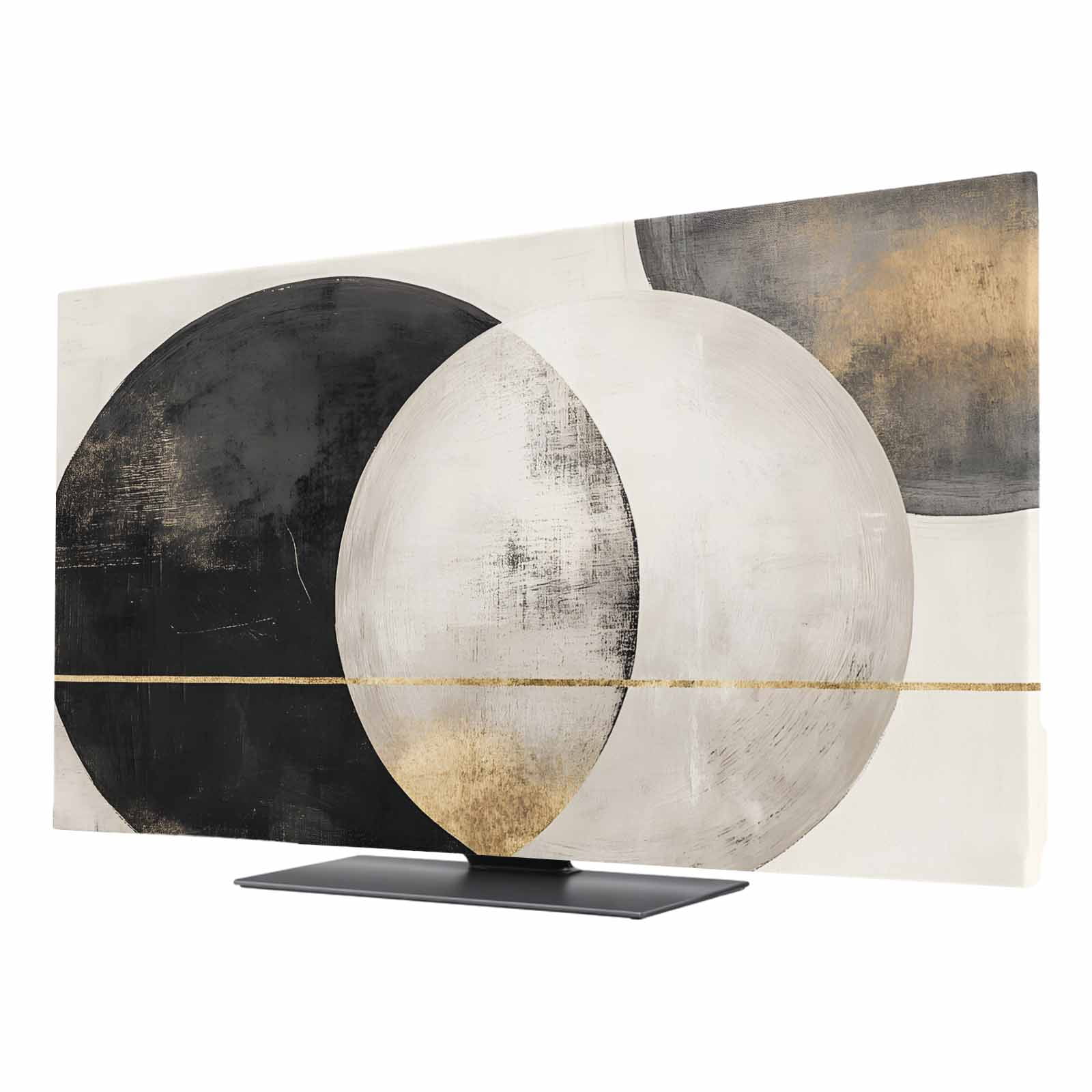 Abstract Art TV Dust Cover 65 Inch, Black White Circle Gold Striped ...