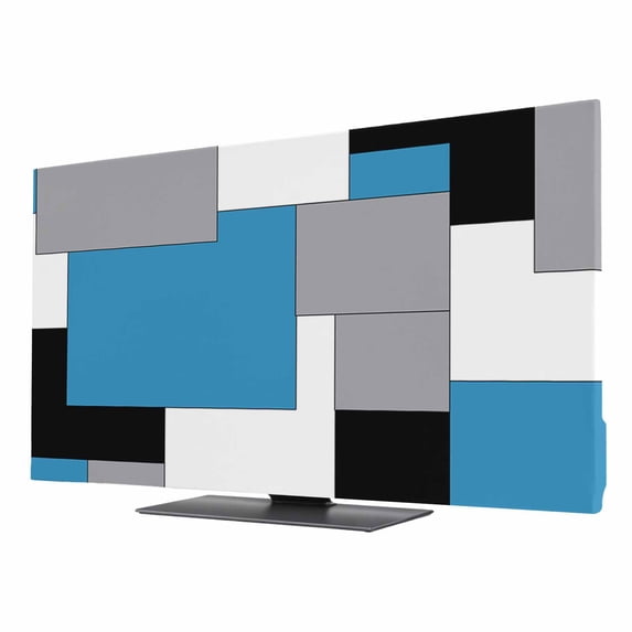 Abstract Art TV Dust Cover 65 Inch, Patchwork Purple Blue and Grey ...