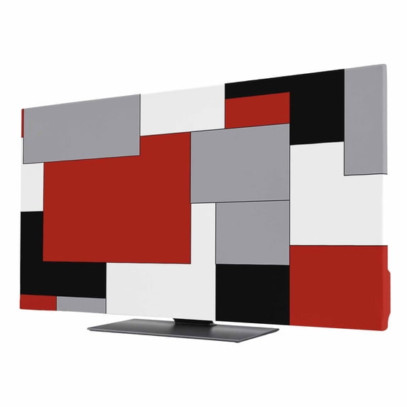Abstract Art TV Dust Cover 65 Inch, Patchwork Red Black and Grey ...
