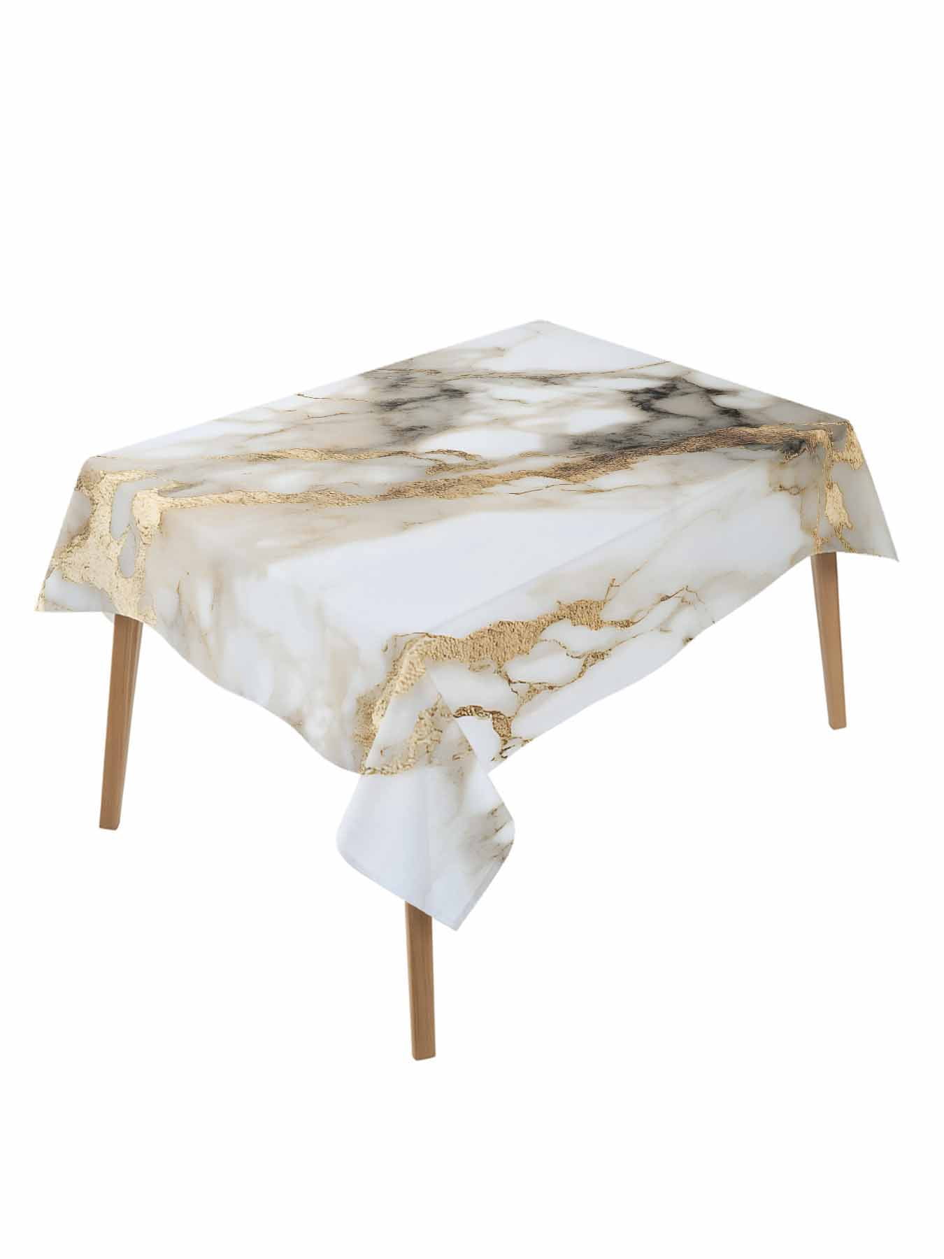 Abstract Art Table Cloth 52x70 Inch Rectangle, White Marble Texture ...