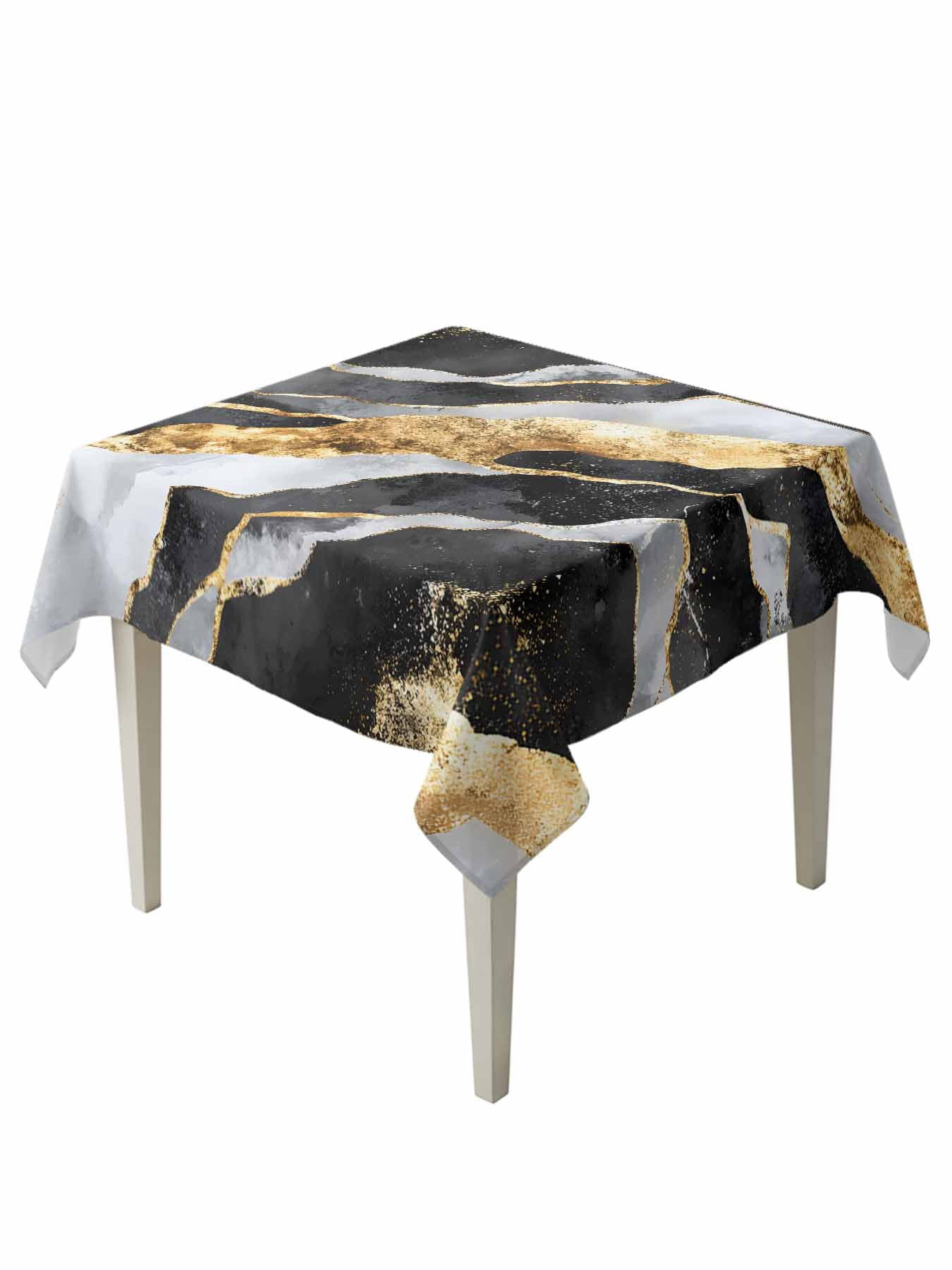 Abstract Art Table Cloth 60x60 Inch Square, Black Gold Gradient ...