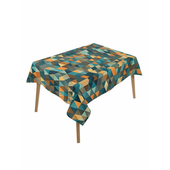 Abstract Art Table Cloth, Geometric Modern Art Orange Teal Waterproof ...