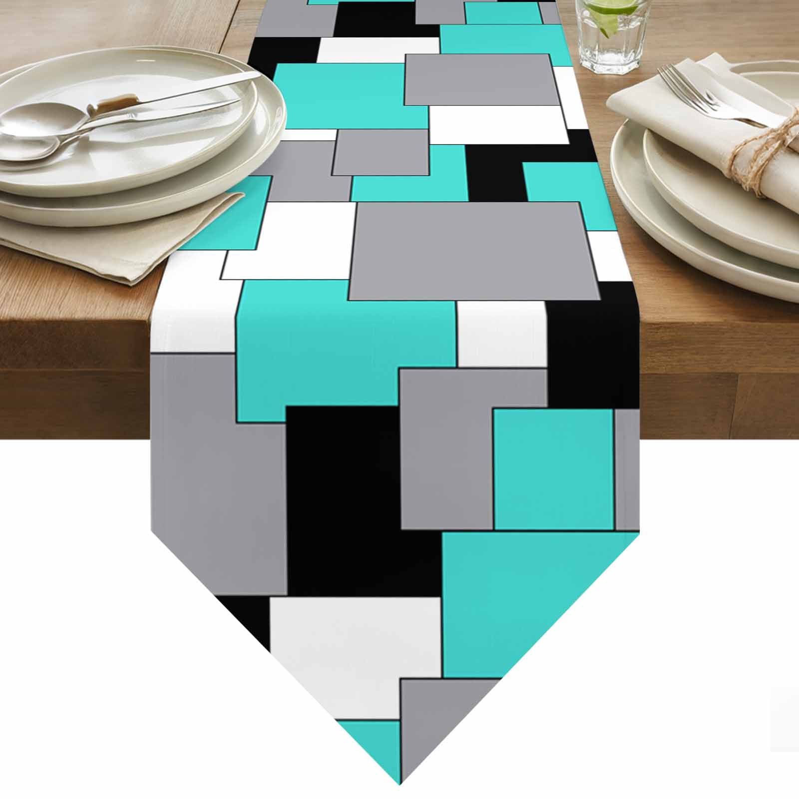 Abstract Art Table Runner 108 Inches Long Patchwork Black Kallaite and ...