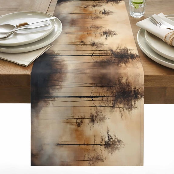 Abstract Art Table Runner 13x108 inch Impressionist Style Brown Forest ...