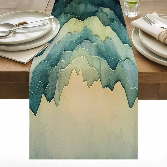 Abstract Art Table Runner 13x108 inch Modernism Green Yellow Gradient ...
