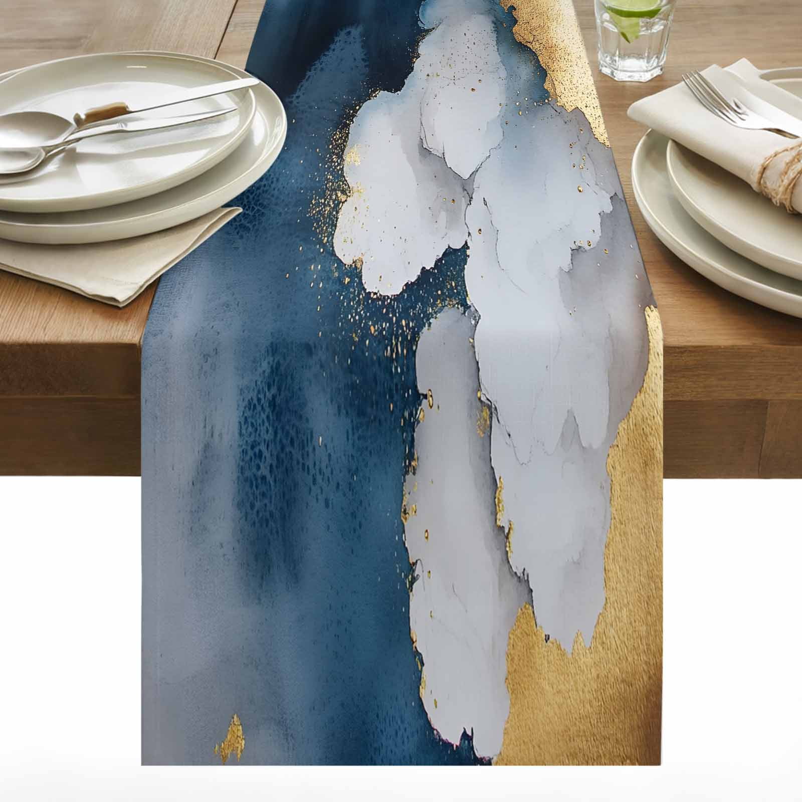 Abstract Art Table Runner 13x108 inch Simple Blue Go拉多 Collage Art ...