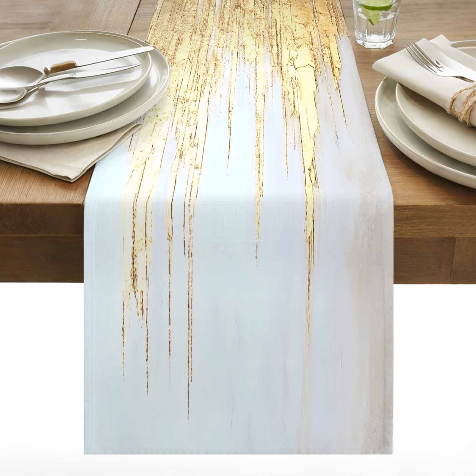 Abstract Art Table Runner 13x120 inch Gold Color Block Artwork ...