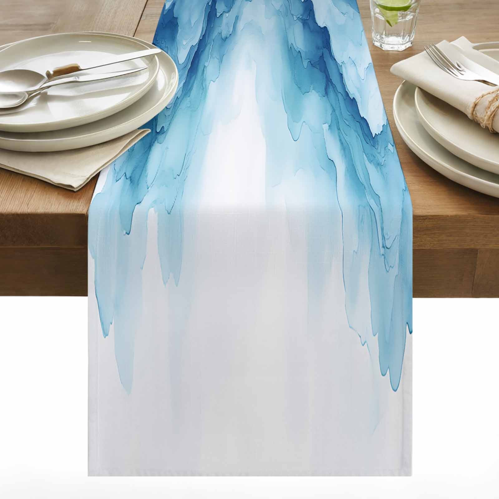 Abstract Art Table Runner 13x120 inch Watercolor Blue Color Block ...