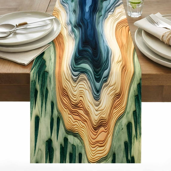 Abstract Art Table Runner 13x48 inch Modernism Yellow Green Gradient ...