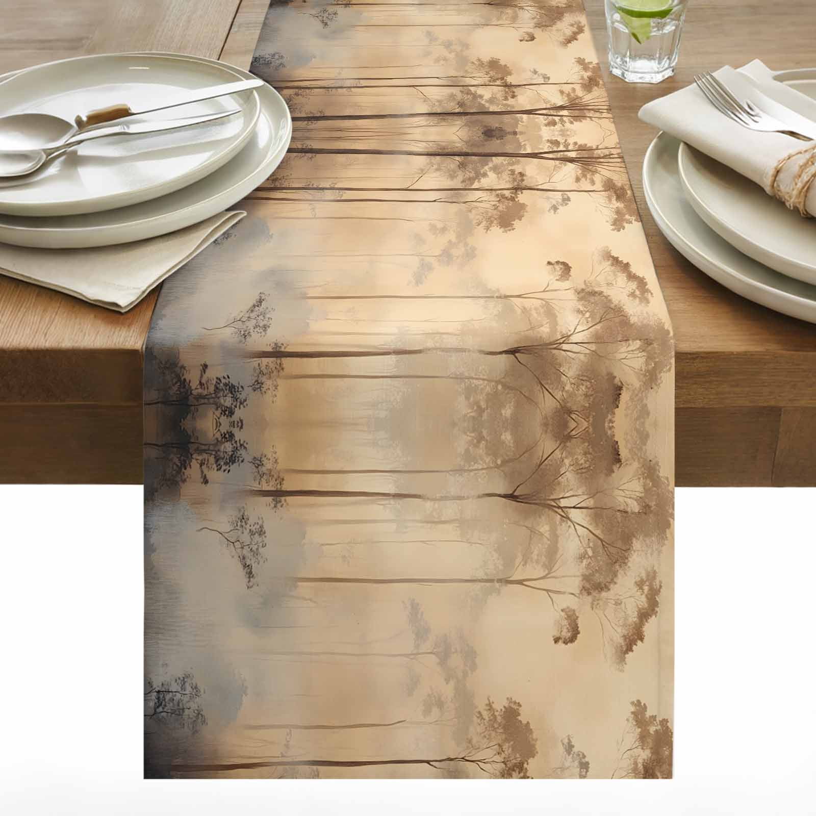 Abstract Art Table Runner 13x60 inch Impressionist Style Brown Forest ...