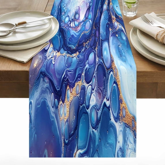 Abstract Art Table Runner 13x60 inch Minimalist Style Blue Water Ripple ...